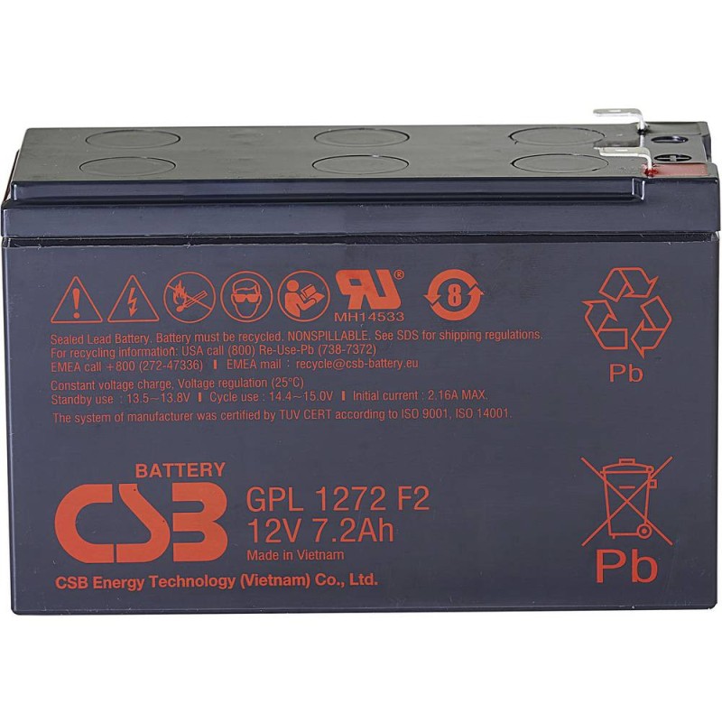 CSB GPL 1272 F2 12V 7,2Ah Batteria al Piombo Faston 6,3mm 10/12 anni ...